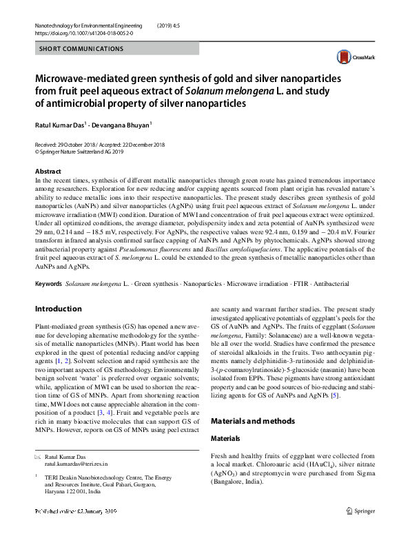 (PDF) Microwave-mediated green synthesis of gold and silver nanoparticles from fruit peel ...