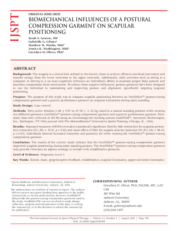 (PDF) Biomechanical Influences of a Postural Compression Garment on ...