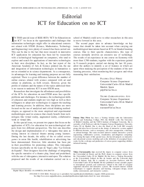 (PDF) Editorial ICT for Education on no ICT