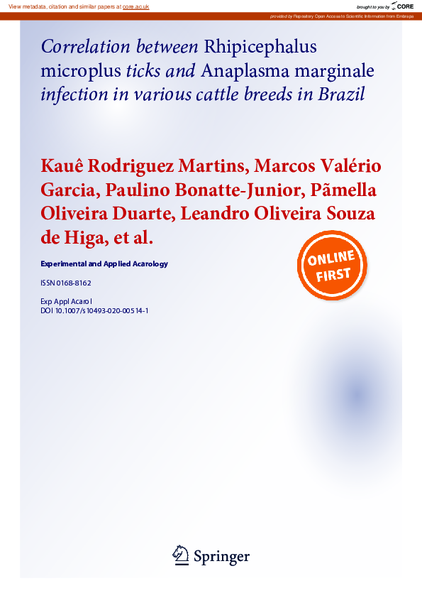 (PDF) Correlation between Rhipicephalus microplus ticks and Anaplasma ...