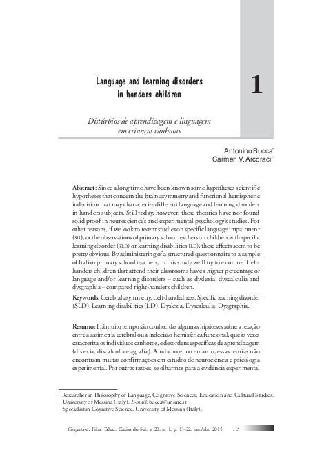 (PDF) Language and learning disorders in hander children