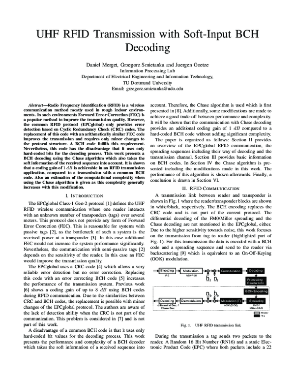 (PDF) UHF RFID transmission with soft-input BCH decoding