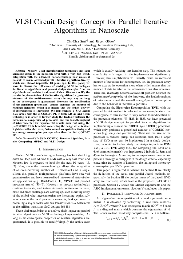 Pdf Vlsi Circuit Design Concept For Parallel Iterative Algorithms In Nanoscale 