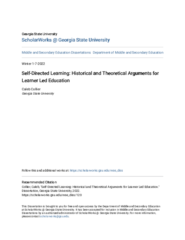 (PDF) Self-Directed Learning: Historical and Theoretical Arguments for Learner Led Education