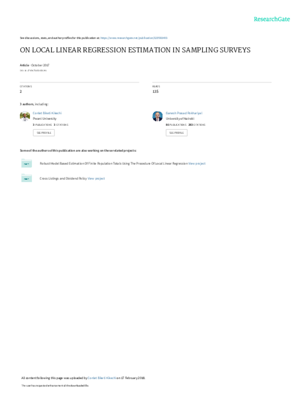 Pdf On Local Linear Regression Estimation In Sampling Surveys