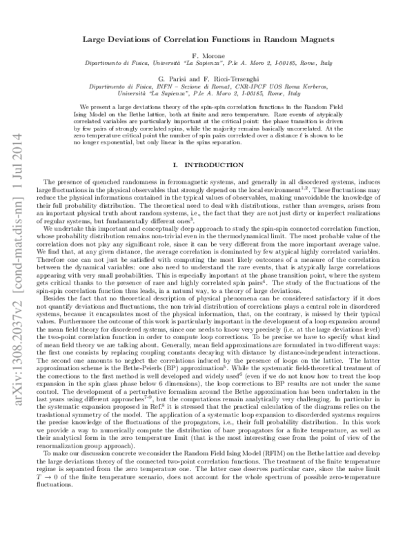 (PDF) Large deviations of correlation functions in random magnets | Flaviano Morone - Academia.edu
