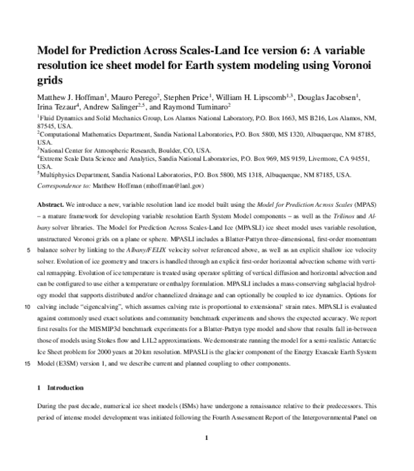 (PDF) Model For Prediction Across Scales-Land Ice Version 6: A Variable ...