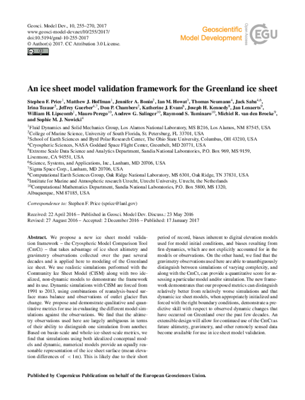 (PDF) An ice sheet model validation framework for the Greenland ice sheet