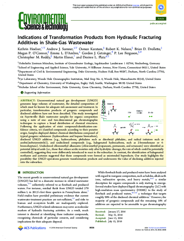 (PDF) Indications of Transformation Products from Hydraulic Fracturing ...