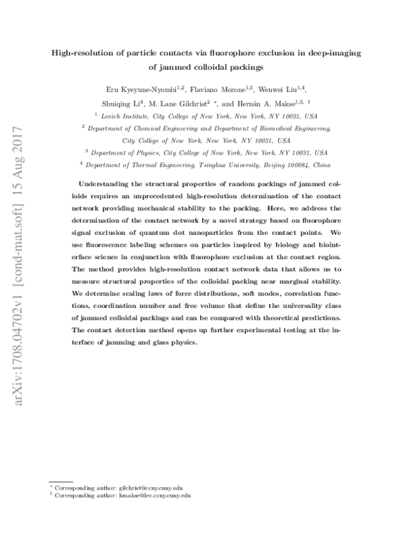 Pdf High Resolution Of Particle Contacts Via Fluorophore Exclusion In Deep Imaging Of Jammed