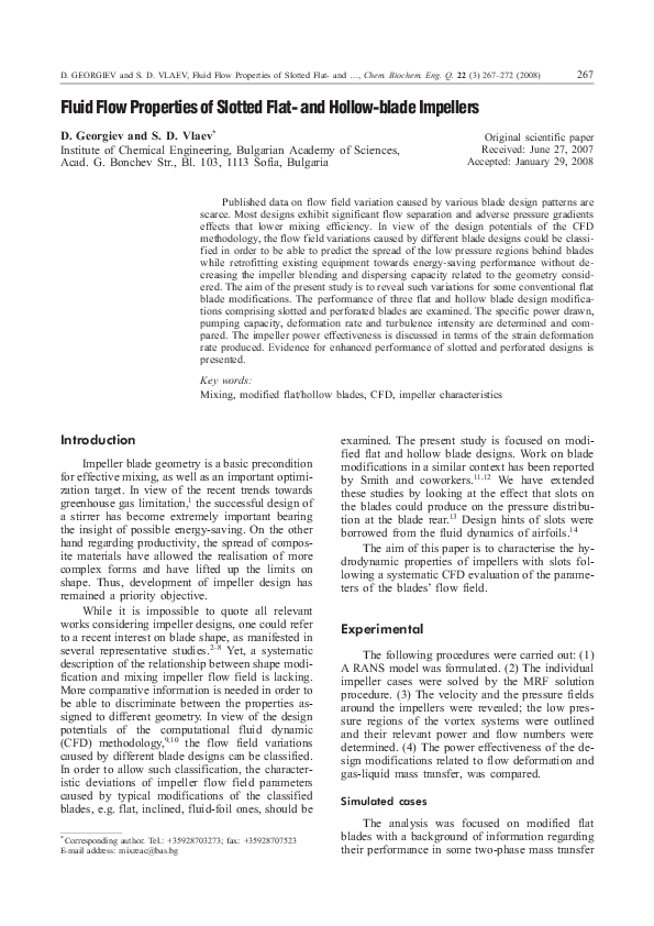 Pdf Fluid Flow Properties Of Slotted Flat And Hollow Blade Impellers
