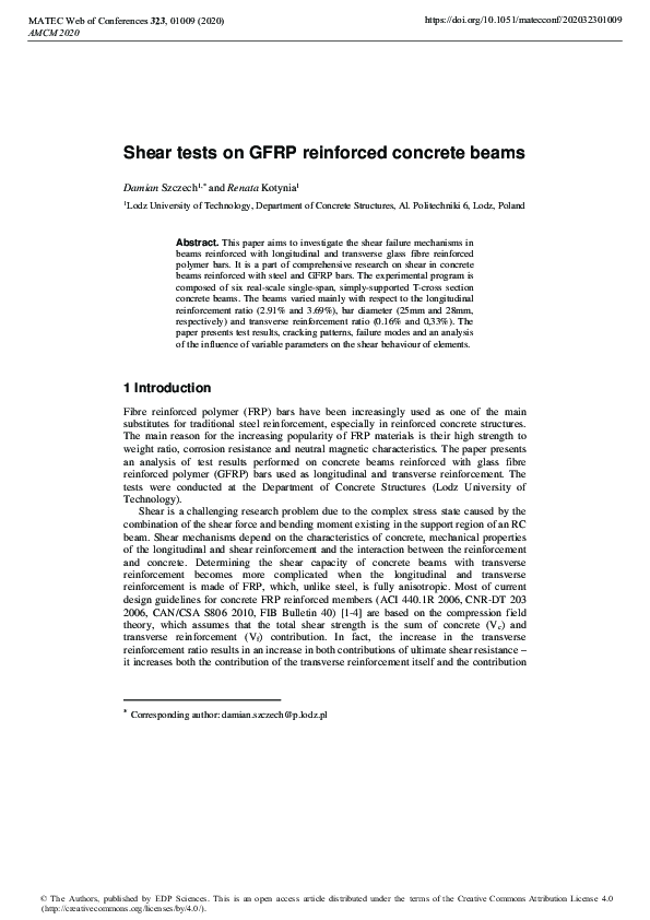 (PDF) Shear tests on GFRP reinforced concrete beams