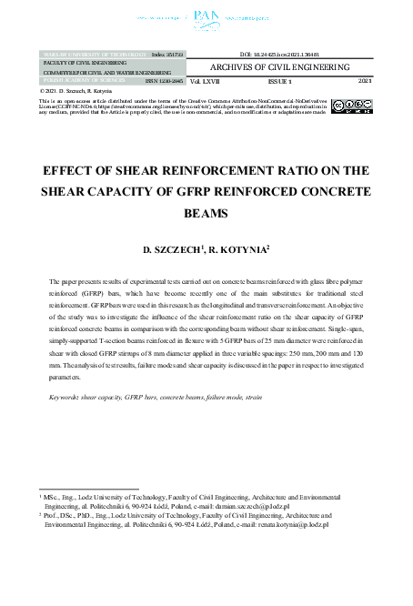 Pdf Effect Of Shear Reinforcement Ratio On The Shear Capacity Of Gfrp Reinforced Concrete Beams