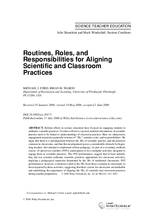 (PDF) Routines, roles, and responsibilities for aligning scientific and ...