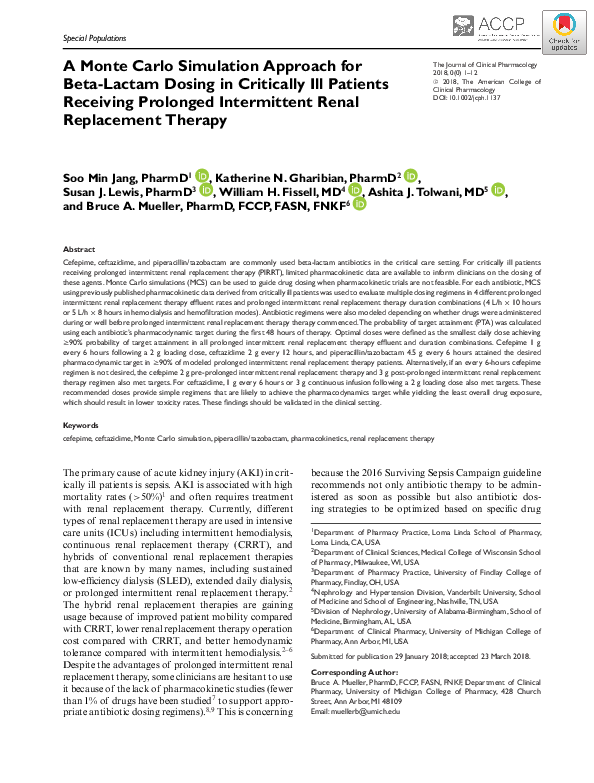 Pdf A Monte Carlo Simulation Approach For Beta Lactam Dosing In Critically Ill Patients