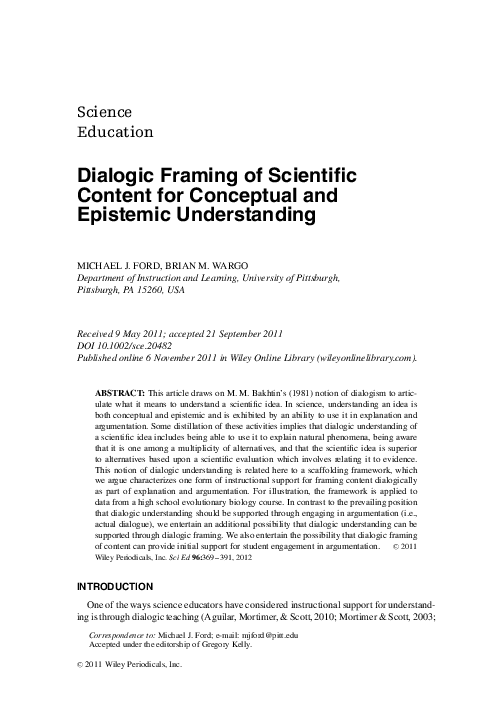 (PDF) Dialogic framing of scientific content for conceptual and epistemic understanding