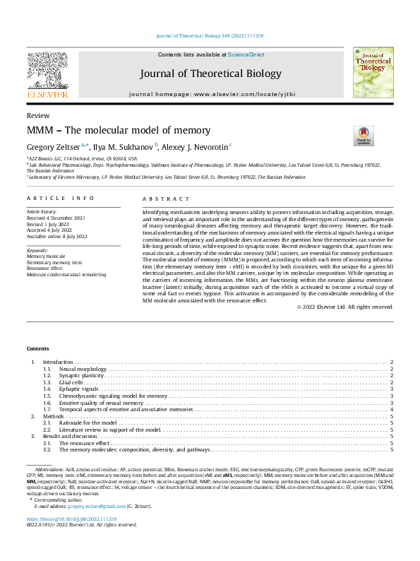 (PDF) MMM – The molecular model of memory