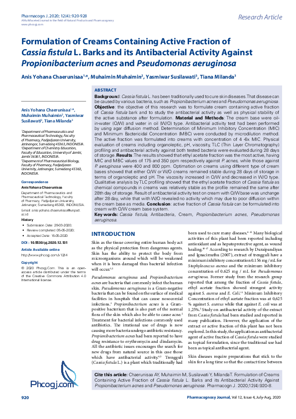 (PDF) Formulation of Creams Containing Active Fraction of Cassia ...