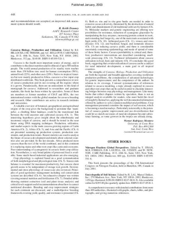(PDF) Cassava; Biology, Production and Utilization