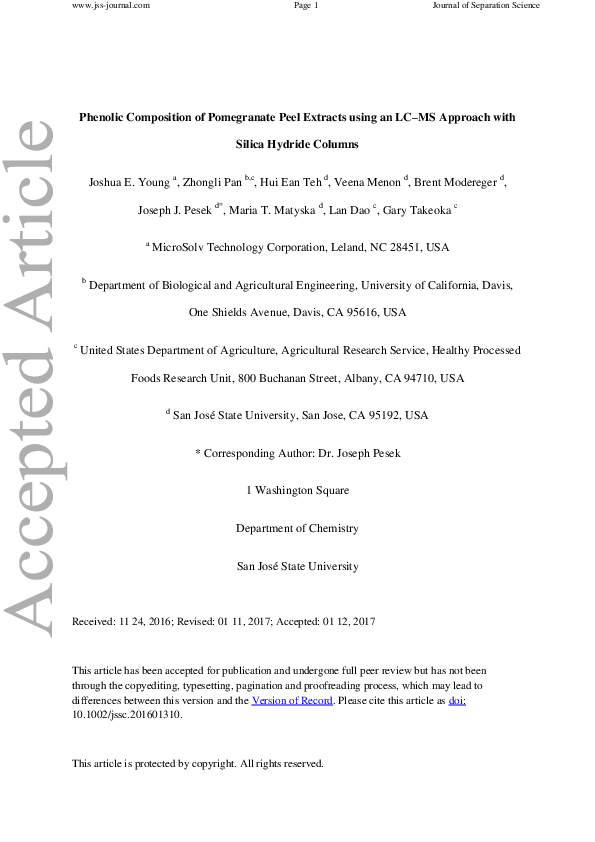 (PDF) Phenolic Composition of Pomegranate Peel Extracts using an LC-MS Approach with Silica ...
