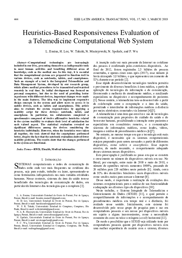 (PDF) Heuristics-based Responsiveness Evaluation of a Telemedicine Computational Web System