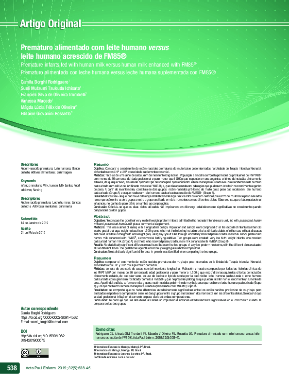 (PDF) Prematuro alimentado com leite humano versus leite humano ...