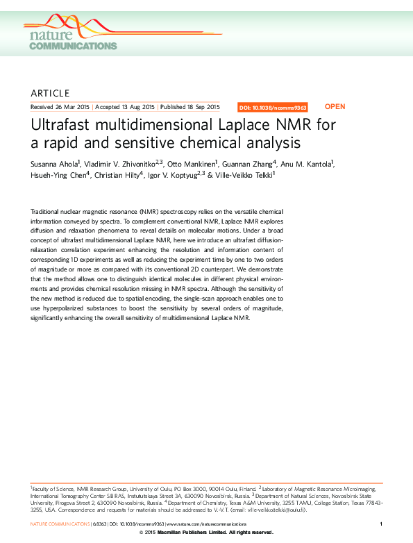 (PDF) Ultrafast Laplace NMR for Chemical Analysis