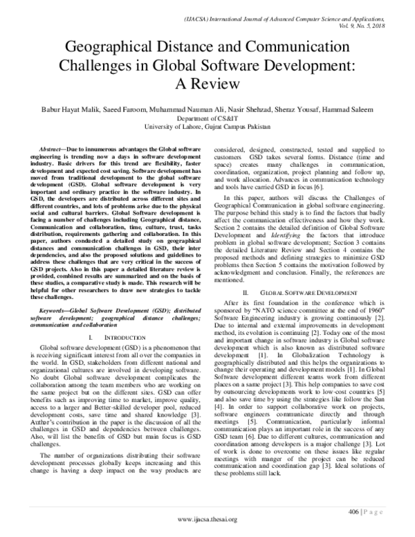 (PDF) Geographical Distance and Communication Issues in Global Software Development