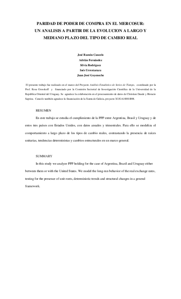(PDF) Paridad de poder de compra en el Mercosur. Un análisis a partir ...