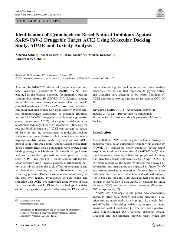(PDF) Identification of Cyanobacteria-Based Natural Inhibitors Against ...