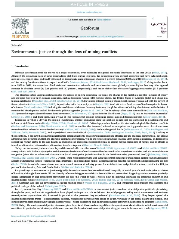 (PDF) Environmental justice through the lens of mining conflicts