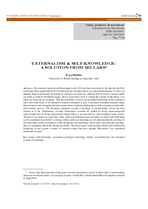 (PDF) Externalism & self-knowledge: a solution from Sellars
