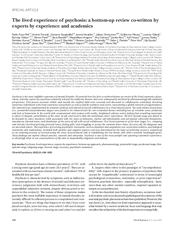 (PDF) The lived experience of psychosis: a bottom‐up review co‐written ...