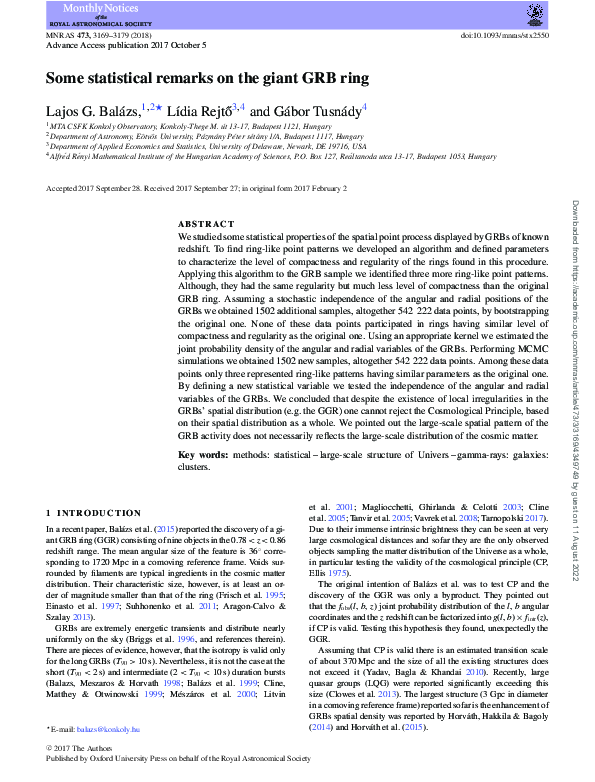 Pdf Statistical Analysis Of Ring Patterns In Grb Spatial Distribution