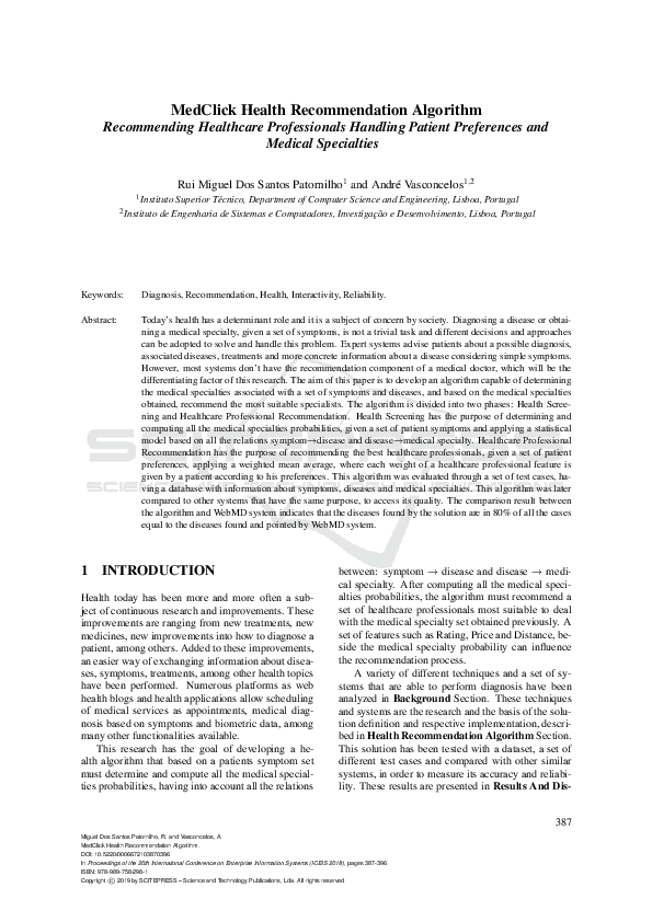 (PDF) MedClick Health Recommendation Algorithm - Recommending ...