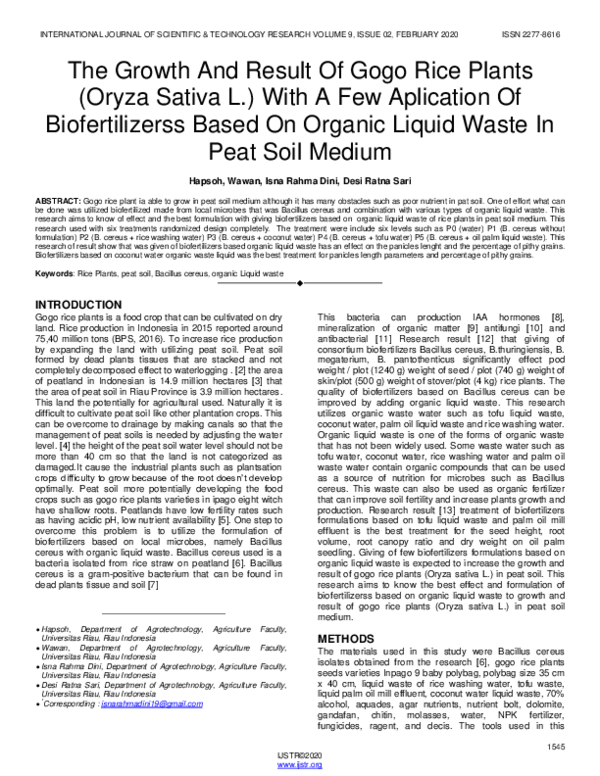 (PDF) The Growth And Result Of Gogo Rice Plants (Oryza Sativa L.) With ...