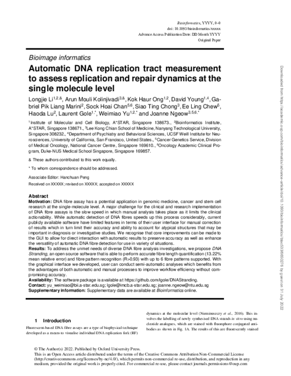 (PDF) Automatic DNA replication tract measurement to assess replication and repair dynamics at ...