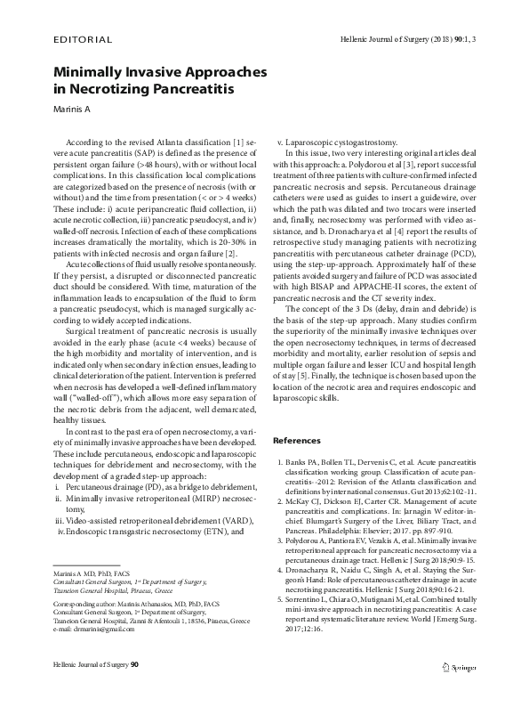 (PDF) Minimally Invasive Techniques for Pancreatitis