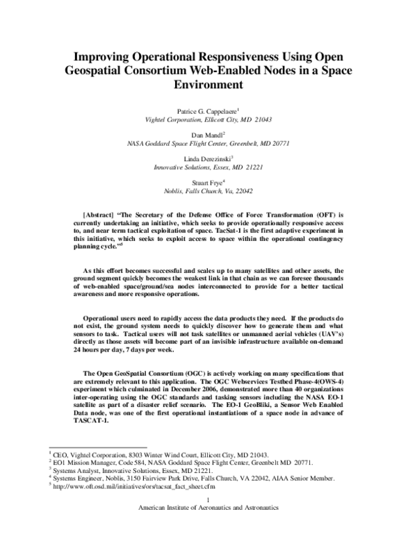 (PDF) Improving Operational Responsiveness Using Open Geospatial Consortium Web-Enebled Nodes in ...