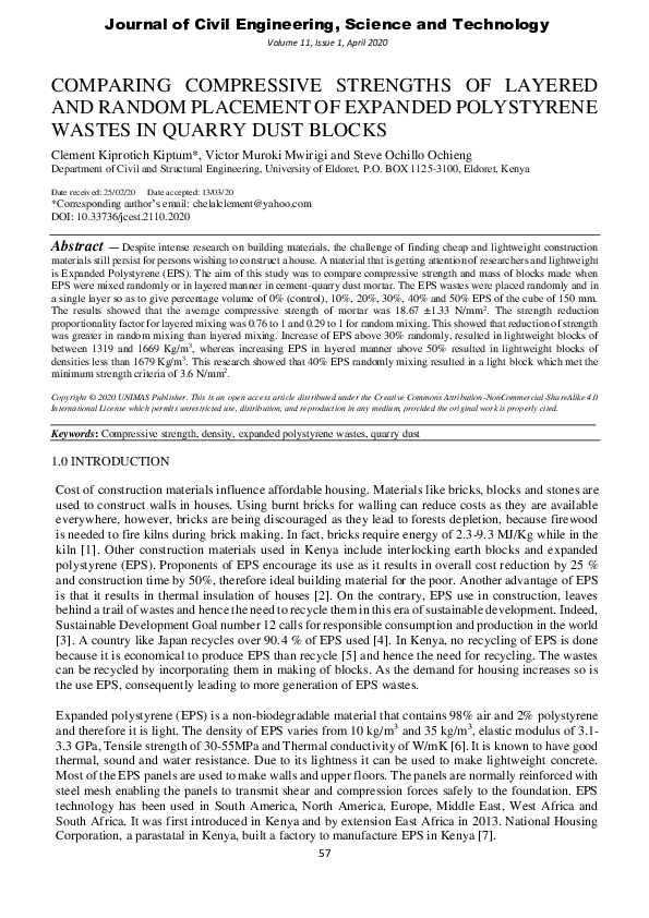 (PDF) Comparing Compressive Strengths of Layered and Random Placement of Expanded Polystyrene ...