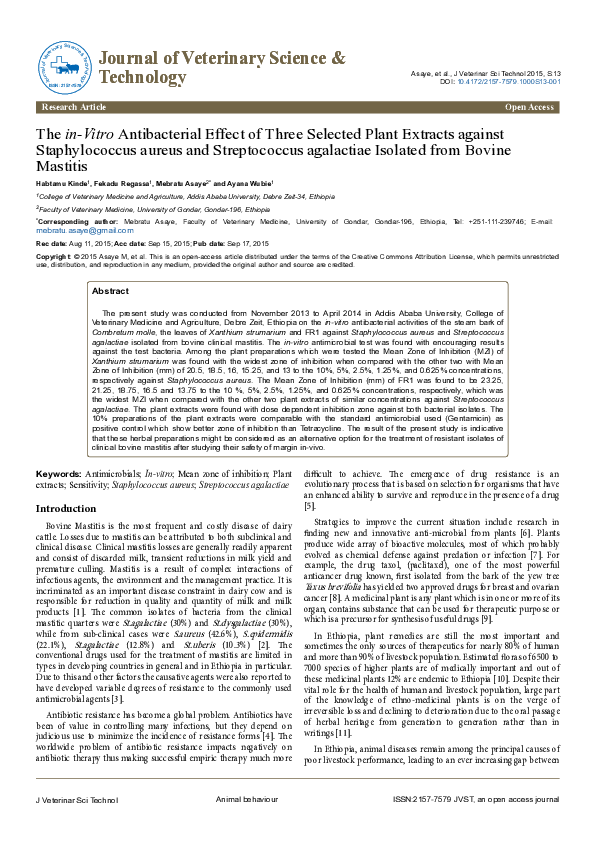 (PDF) The in-Vitro Antibacterial Effect of Three Selected Plant Extracts against Staphylococcus ...