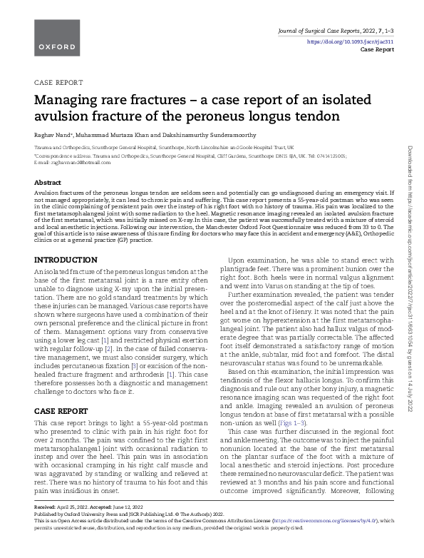 (PDF) Managing rare fractures – a case report of an isolated avulsion ...
