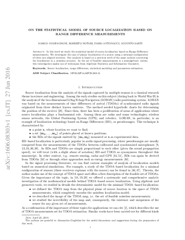 Pdf On The Statistical Model Of Source Localization Based On Range