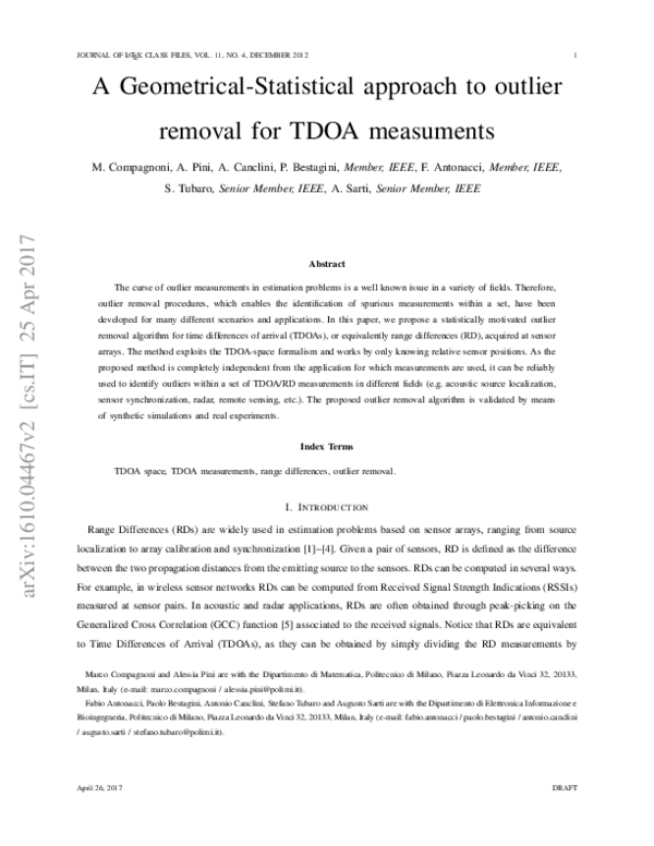 A Geometrical–Statistical Approach to Outlier Removal for TDOA Measurements