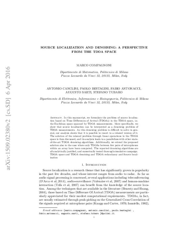 (PDF) Source localization and denoising: a perspective from the TDOA space