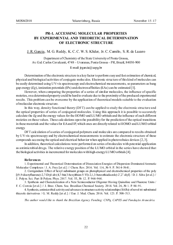 (PDF) Accessing Molecular Properties by Experimental and Theoretical Determination of Electronic ...