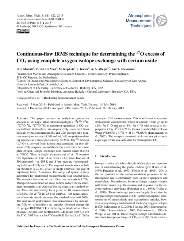 (PDF) Continuous-flow IRMS technique for determining the 17 O excess of ...