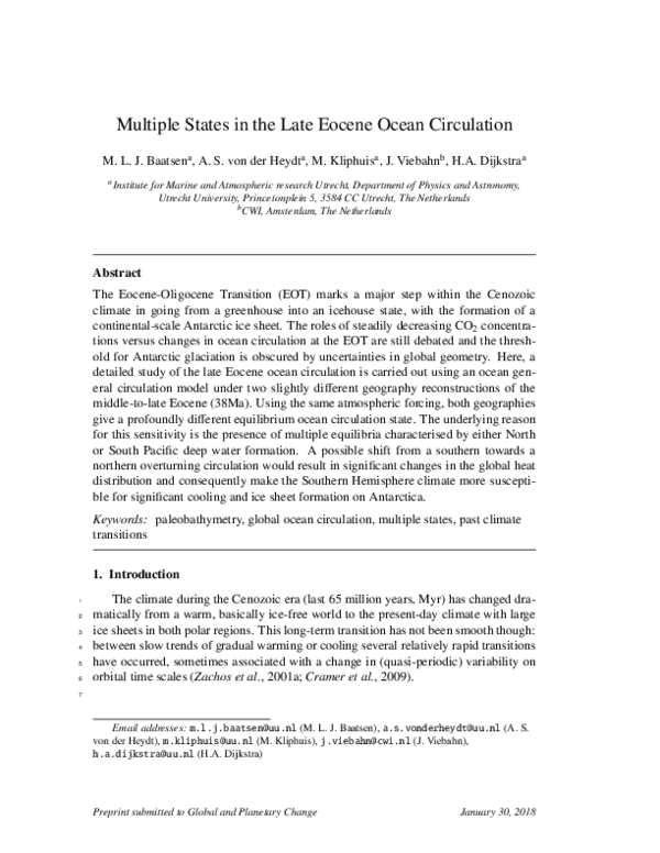 (PDF) Multiple states in the late Eocene ocean circulation
