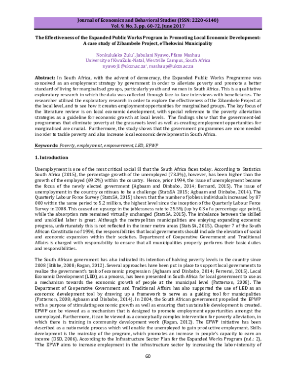 (PDF) The Effectiveness of the Expanded Public Works Program in ...