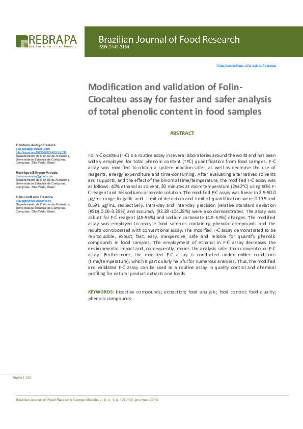 (PDF) Modification and validation of Folin-Ciocalteu assay for faster ...